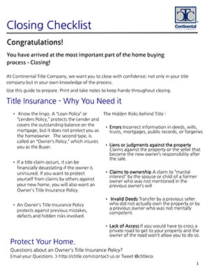 Download Resources provided by Continental Title Company